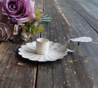 Chic Antique Kerzenhalter Kerzenständer Kammerleuchter für Stabkerzen antik Creme Landhaus Shabby Nostalgie Chic Antique