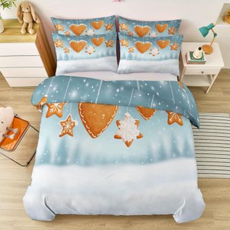 Generic Creme Kinder Bettw&auml;sche 180 x 200 cm, Weihnachten Sterne Schneeflocken Lebkuchen Muster Bettw&auml;sche Atmungsaktiver Mikrofaser Bettbezug Mit Rei&szlig;verschl