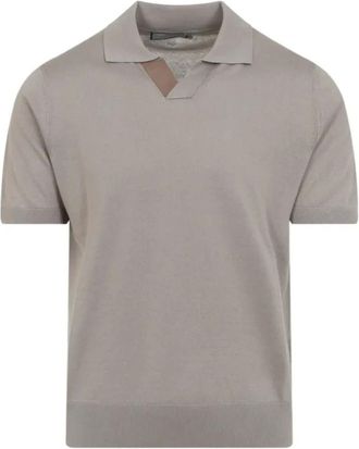 Canali Homme, Tops, Beige, Taille: 2XL Polo sans Boutons en Coton M&eacute;lang&eacute;