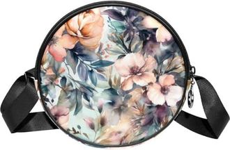 Generic Petit sac &agrave; bandouli&egrave;re rond pour femme, motif floral avec fermeture &eacute;clair, bretelles r&eacute;glables, style d&eacute;contract&eacute;, pour femmes et filles