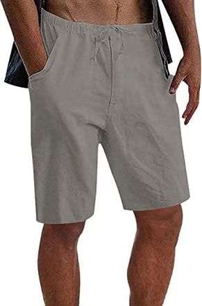 Generic Short en coton et lin pour homme - Pantalon dentra&icirc;nement pour homme - Style d&eacute;contract&eacute; - Solide - Pantalon court avec poche - Short de plage, gris, 