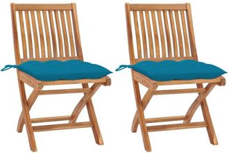 vidaXL Vidaxl - Gartenst&uuml;hle 2 Stk. mit Hellblauen Kissen Massivholz Teak