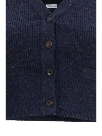 Brunello Cucinelli Metallic Knit Cashmere Cardigan - Blue