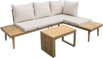 Sweeek Modulares Gartenm&ouml;belset aus Aluminium und Akazienholz, 4-Sitzer Braun / Beige