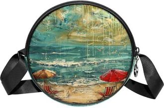 Generic Petit sac &agrave; bandouli&egrave;re rond pour femme, sac de plage rustique avec fermeture &eacute;clair, bretelles r&eacute;glables, sac &agrave; main rond d&eacute;contract&eacute; pour femmes et 