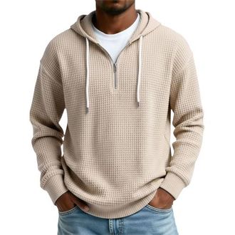 Generic Sweat &agrave; capuche pour homme avec fermeture &eacute;clair 1/4 - T-shirt &agrave; manches longues avec capuche - Confortable - Couleur unie - Coupe droite - Pull en tr