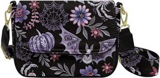 Hugs Idea Sac à bandoulière pour femme - Sac à main en cuir avec sangle de guitare, Citrouille dHalloween chauve-souris violette, Taille unique