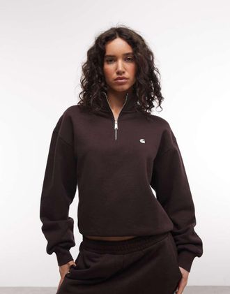 Carhartt Work in Progress Casey - Sweat &agrave; col zipp&eacute; - Marron fonc&eacute;