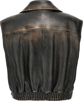 Miu Miu Womens Brown Lamb Leather Sleeveless Jacket Clothing
