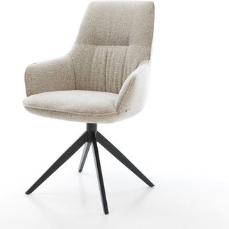 DELIFE Drehstuhl Zelia-Flex mit Armlehnen Webstoff Soft Beige Kreuzgestell breit Schwarz 360&deg; drehbar Wippfunktion Taschenfederkern, Esszimmerst&uuml;hle