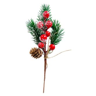 Generico Weihnachtszweige: Weihnachtsdekoration, k&uuml;nstliche Kiefernzweige, rote Fr&uuml;chte, Vegetation f&uuml;r das Winterfest, dekorative Zweige