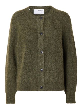 Selected Selected Damen Strickjacke Relaxed Fit Rundhals Raglan&auml;rmel Fallmaschen, Farben:Gr&uuml;n, Gr&ouml;&szlig;e:L