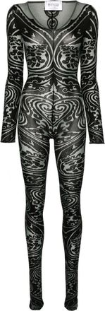 Wolford x ETRO Body Tattoo Catsuit mit V-Ausschnitt - Grau