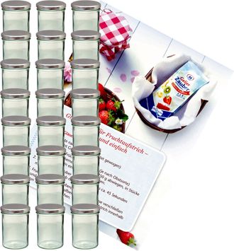 MamboCat 24er Set Sturzglas 435 ml Marmeladenglas Einmachglas Einweckglas To 82 silberner Deckel incl. Diamant-Zucker Gelierzauber Rezeptheft