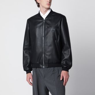Prada Black zip-up bomber jacket in leather