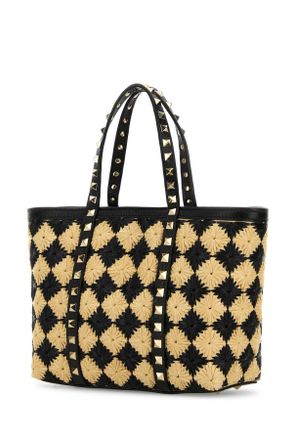 Valentino Garavani Womens Embroidered Raffia Mini Rockstud Handbag Naturalenero Borse A Mano Bag