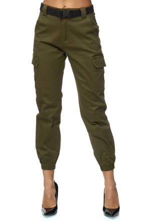 Elara Damen Cargo Hose Slim Fit Denim Chunkyrayan 3D939 Green 42 (XL)