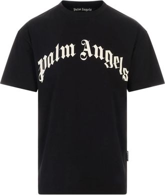 Palm Angels Homme, Tops, Noir, Taille: XL Curved Logo Regular Tee
