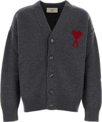 Ami Homme, Pulls, Gris, Taille: M De Coeur Wool Cardigan