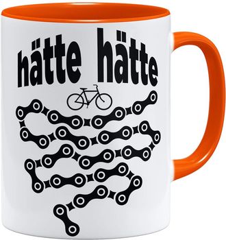 OM3 H&auml;tte H&auml;tte Fahrradkette Fahrrad Tasse mit Spruch - Keramik Becher - 11oz 325ml - Beidseitig Bedruckt - Orange