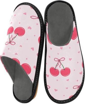 HMZXZ Pantoufles cerises roses pour homme et femme - Motif coeurs roses - Chaussons dint&eacute;rieur - Chaussettes dint&eacute;rieur - Chaussures de chambre &agrave; coucher - 