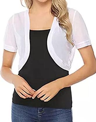 ORANDESIGNE Boléro en Tulle Femme Court Cardigan Gilet Court Elégant Mariage Manche Courte Boléro Haussement Veste Ouverte Chic pour Robe Bretelle Mariage A Blanc