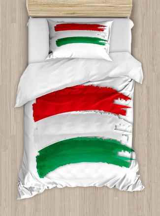 Abakuhaus Ungarn Bettbezug Set für Einzelbetten, Ungarische Flaggen Pinsel Farben, Milbensicher Allergiker geeignet mit Kissenbezug, 130 x 200 cm - 70 x 50 cm, 