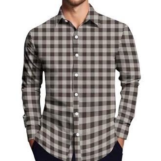 Generic Chemise &agrave; manches longues pour homme - Avec motif &agrave; carreaux - En coton m&eacute;lang&eacute; - Chemise de loisirs avec boutonni&egrave;re sur toute la longueur et col cla