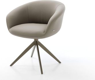 DELIFE Drehstuhl Vinka-Flex mit Armlehnen Echt-Leder Schlamm Kreuzgestell breit Effektfinish Titan 360° drehbar Wippfunktion Taschenfederkern, Esszimmerstühl