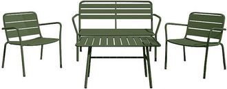 Vente-Unique Salon de jardin en m&eacute;tal : un banc, 2 fauteuils bas et une table basse - Kaki - MIRMANDE de MYLIA