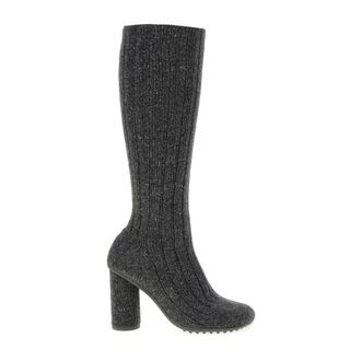 Bottega Veneta Femme, Chaussures, Gris, Taille: 39 EU Atomic Ribbed Knit Knee-High Heeled Bottes