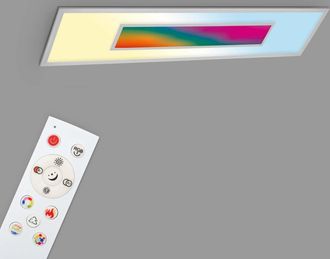 Telefunken LED Panel RGB, LED Deckenleuchte CCT, Deckenlampe RGB Centerlight, Regenbogeneffekt, Fernbedienung, Dimmbar, Silberfarbig, 1195x295x65mm