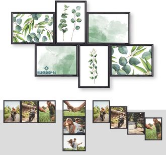 Bildershop-24 Kunststoff Bilderrahmen Fotorahmen Collage zum individuellen gestalten 6X 10.5x15cm Schwarz mit Normalglas und Klammern