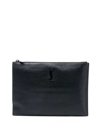 Saint Laurent 2013 Croc Embossed Leather Monogram Zip Pouch clutch bag - Noir