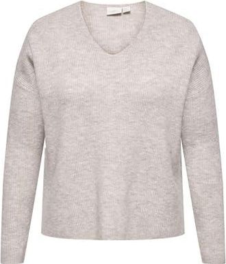 Only Carmakoma Only Carmakoma Carcamilla KNT Noos Pull col en V L/S pour Femme, Pierre Ponce/d&eacute;tails : m&eacute;lange, 44-46 Grande Taille