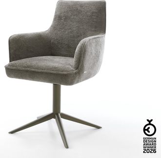 DELIFE Drehstuhl Heira-Flex mit Armlehnen Boucl&eacute; Soft Schlamm Fu&szlig;kreuz Effektfinish Titan 360&deg; drehbar Wippfunktion Taschenfederkern, Esszimmerst&uuml;hle