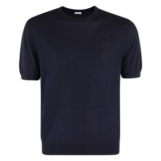 Malo Blaues Baumwoll-T-Shirt Kurzarm Rundhals - - Knitwear - Herren - Blau - M
