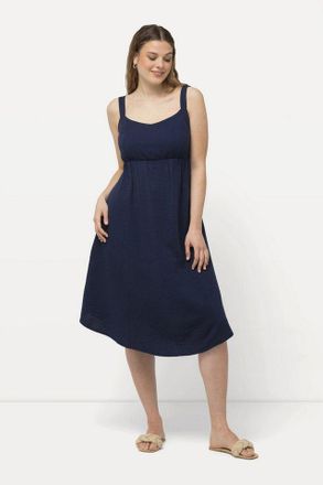 Ulla Popken Maxikleid Midikleid Musslin Zipfelsaum V-Ausschnitt &auml;rmellos