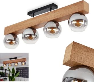 HOFSTEIN Deckenleuchte Vouhet, moderne Deckenlampe aus Metall/MDF/Glas in Schwarz/Holzoptik/Rauchfarben, Leuchte im Retro/Vintage-Design mit Schirmen aus Rauch