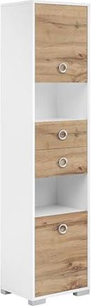 Schildmeyer Kimi Hochschrank 144249, Eiche Landhaus/kreideweiß, 40,5 x 33,1 x 172,1 cm