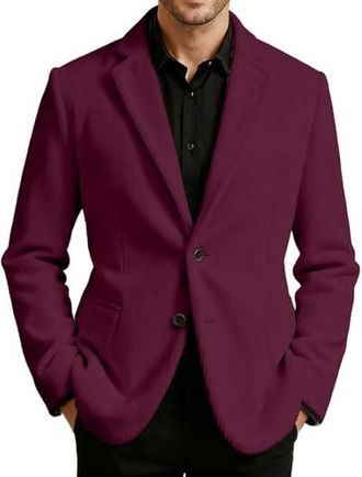 Generic Veste d&eacute;contract&eacute;e 2026 en velours c&ocirc;tel&eacute; de couleur unie pour affaires, vacances et &eacute;v&eacute;nements formels avec revers crant&eacute; classique, bordeaux, XXL