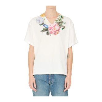 Maison Margiela Femme, Tops, Blanc, Taille: 40 FR T-shirt &agrave; col en V &agrave; motif floral