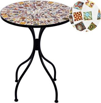Beliani Table de Balcon Vintage Bistrot Ext&eacute;rieur 60 cm en M&eacute;tal avec Plateau en Mosa&iuml;que Noir Casario