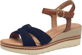 Marco Tozzi Damen Sandalen mit Keilabsatz aus Leder Sommer, Blau (Navy Comb), 37 EU