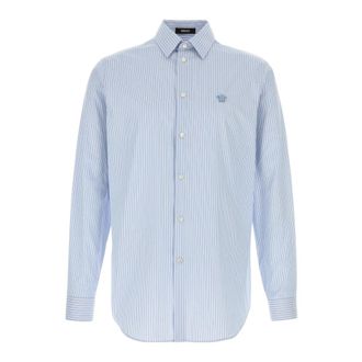 Versace Homme, Chemises, Bleu, Taille: XL Chemise en coton Col Manches longues Fermeture boutonn&eacute;e sur le devant