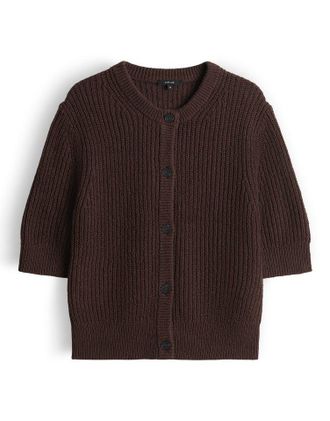OPUS Cardigan Cardigan aus BCI Cotton mit Rippstruktur Knopfleiste mit Hornoptik-Kn&ouml;pfen, schmale Passform