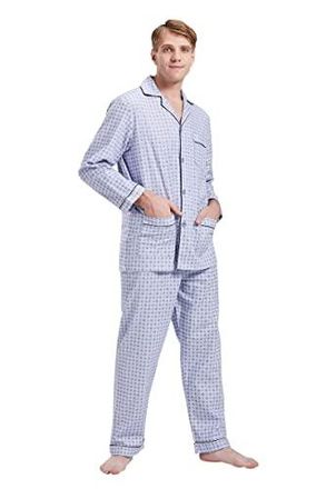 Global Homme Pyjama Flanelle | Ensembles de Pyjama Homme Coton | Vêtements de Nuit Haut Deux Pièces Chaud |Pyjama Sets Boutonnés à Manches Longues | Loungewe