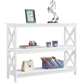 Yaheetech Table Console Extensible en Bois, Meuble dEntrée, à 3 Niveaux, Désign Néo-rétro, Pieds en X Stable 106 x 35 x 80 cm Couleur Blanc Salon Chambre Blanc