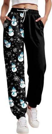 Generic Pantalon de jogging surdimensionné à jambe large pour femme, pantalon de survêtement taille haute sur le thème de Noël avec cordon de serrage et poche