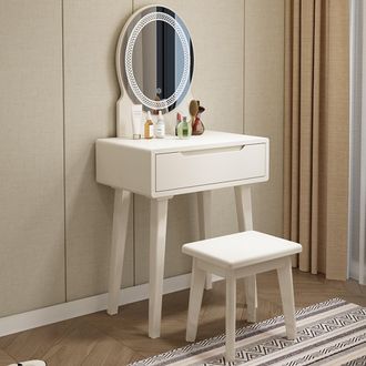 Generic Schminkstuhl, stilvolles schwarzes Frisiertisch-Set mit Schminkhocker, integriertem Aufbewahrungsschrank und Schublade, LED-Spiegel, Schreibtisch aus 